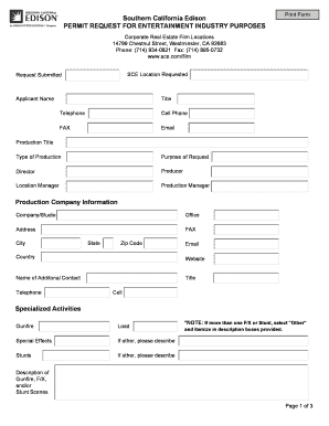 Fillable Online Film Permit Request Form (PDF) - Southern California Edison Fax Email Print ...