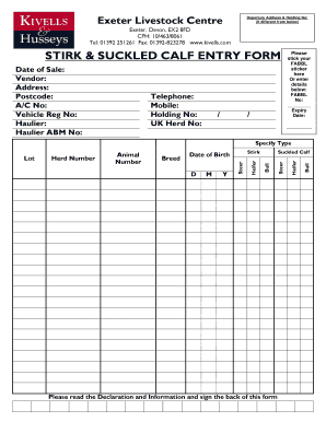 Fillable Online STIRK & SUCKLED CALF ENTRY FORM - Kivells Fax Email ...