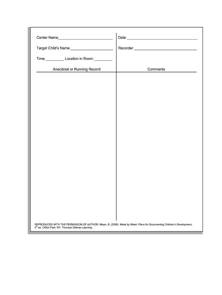 Anecdotal Record Template Fill Online Printable Fillable Blank 
