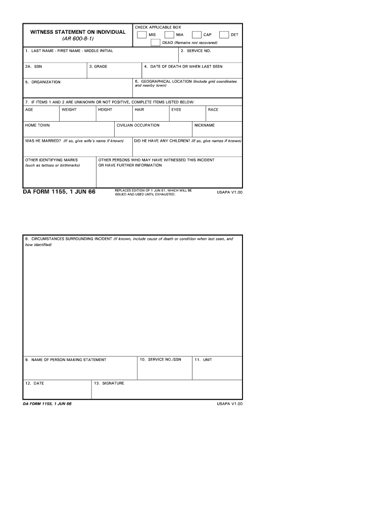 DA Form 1155 - Fill Online, Printable, Fillable, Blank - pdfFiller