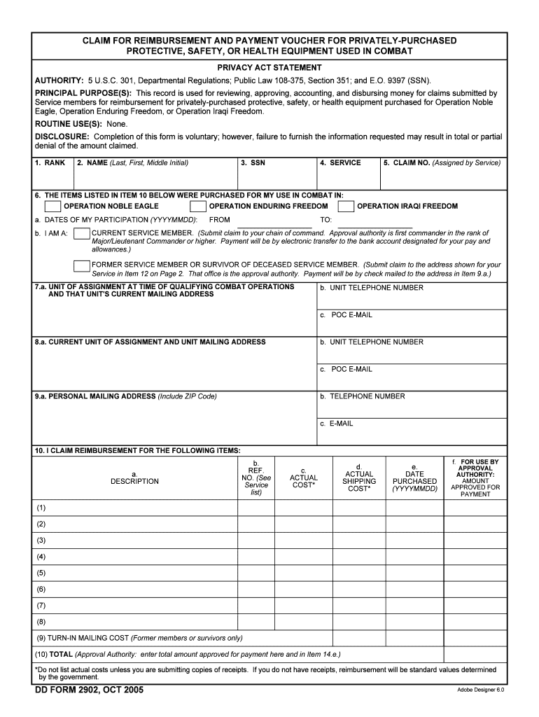 Fillable Online Claim for Reimbursement and Payment Voucher for ...