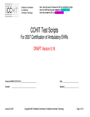 Fillable Online CCHIT Test Scripts: For 2007 Certification of ...