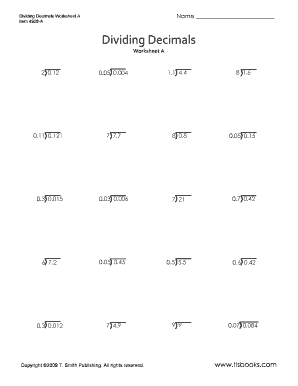 Fillable Online Dividing Decimals Worksheet A Fax Email Print - pdfFiller
