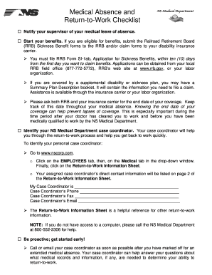 Fillable Online Medical Absence and ReturntoWork Checklist NS Medical ...
