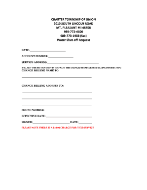 Fillable Online Water Shut-off/on request form - Union Township Fax ...