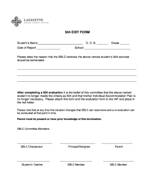 Fillable Online 504 EXIT FORM Fax Email Print - pdfFiller