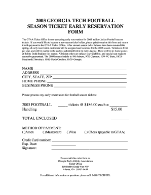 Fillable Online Online early reservation form.PDF Fax Email Print ...