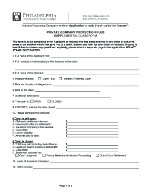 Fillable Online Private company protection plus supplemental claim form ...