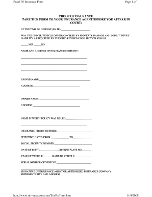 Fillable Online Proof of Insurance Form - Sylvania Municipal Court Fax ...