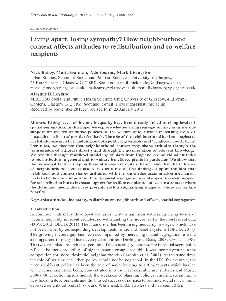 Fillable Online Living apart, losing sympathy? - Environment and ...