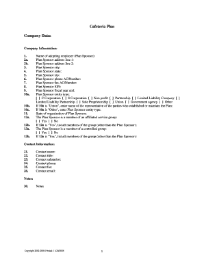 Fillable Online Cafeteria Plan Company Data: - ftwilliam.com Fax Email ...