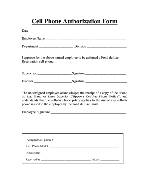 Fillable Online Cell Phone Authorization Form - Fond du Lac Band of ...