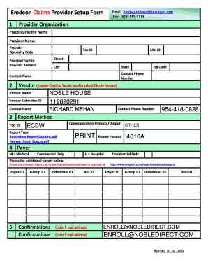 Fillable Online Emdeon Claims Provider Setup Form 4010A ENROLL ...