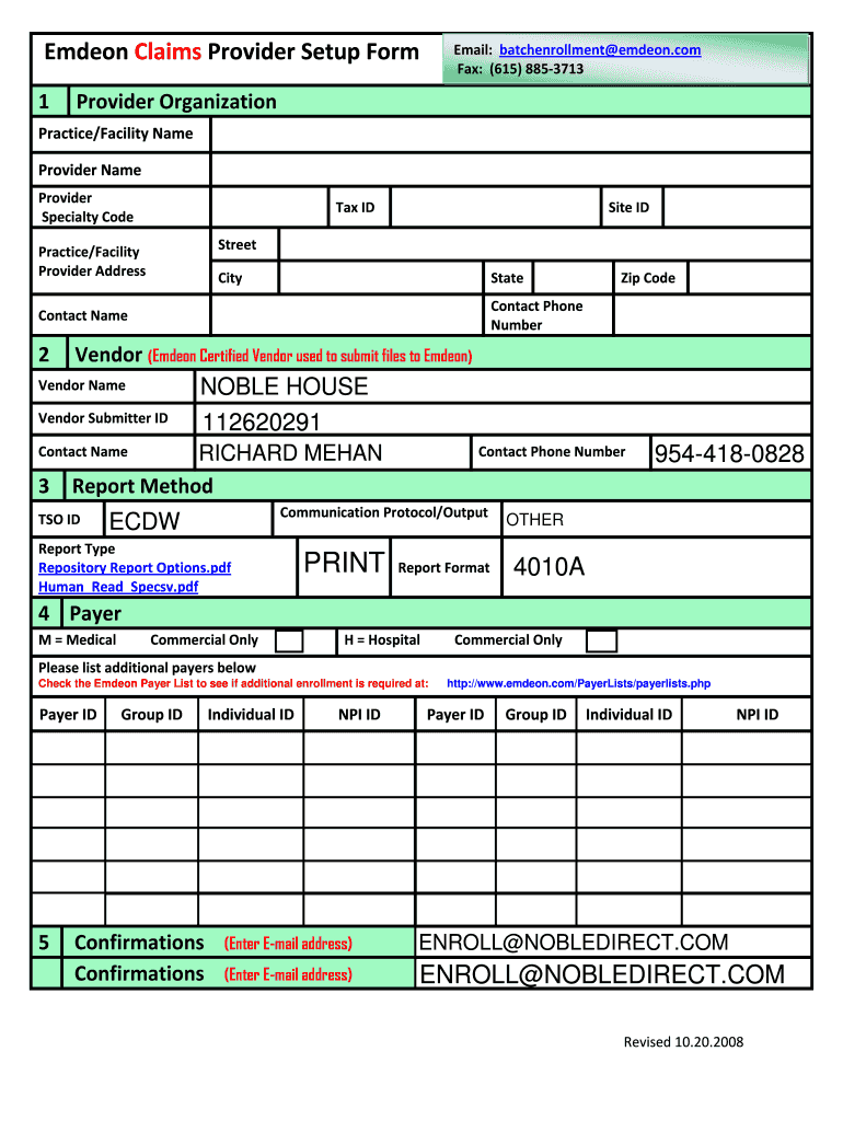 Fillable Online Emdeon Claims Provider Setup Form Fax Email Print ...