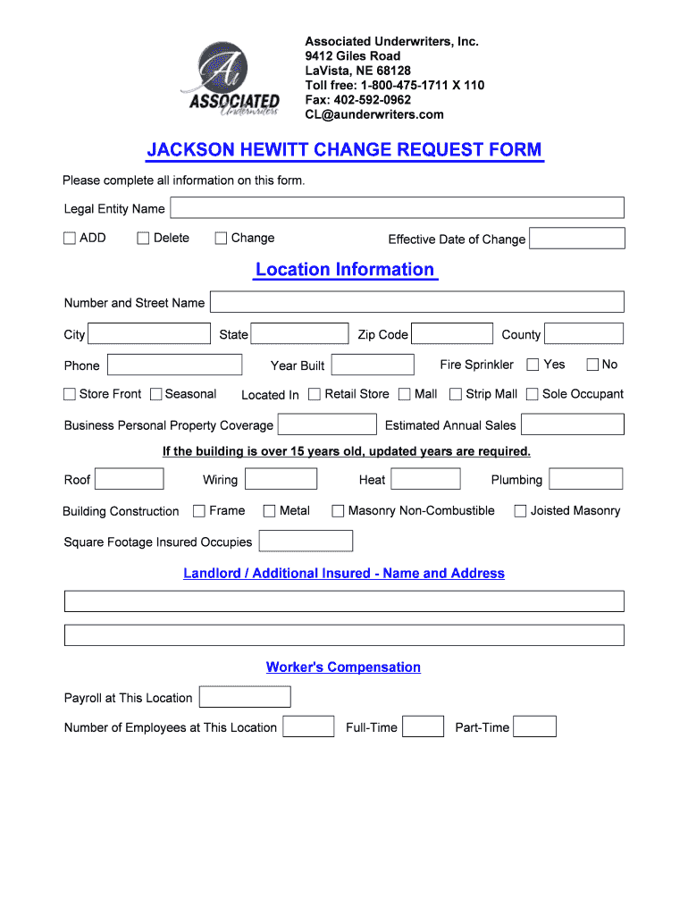 Fillable Online Jackson Hewitt Change Request Form Fax Email Print ...