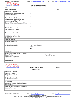 Fillable Online BOOKING FORM - PDF Archive Fax Email Print - pdfFiller