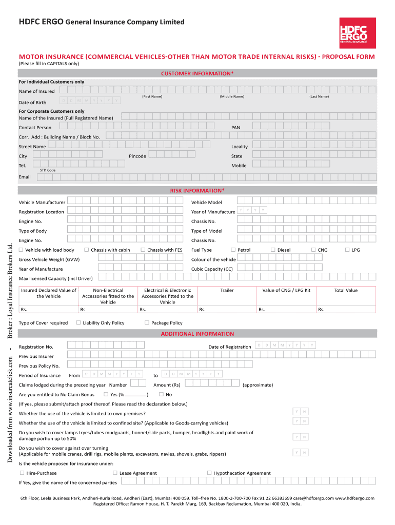 Hdfc Ergo Commercial Vehicle Insurance - Fill Online, Printable ...