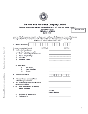 Download New India Senior Citizen Mediclaim Claim Form - Fill and Sign ...