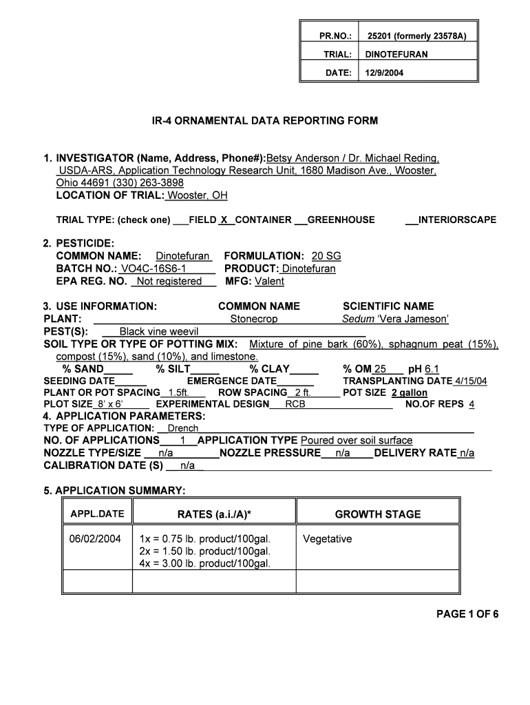 Fillable Online ir4 rutgers IR-4 ORNAMENTAL DATA REPORTING bFORMb 1 bb - IR-4 Project Fax Email ...