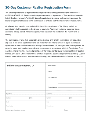 Fillable Online 30-Day Customer Realtor Registration bFormb - Infinity ...