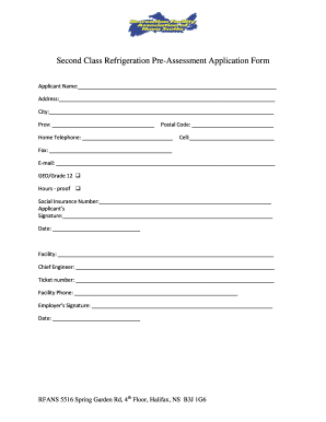 Fillable Online Second Class Refrigeration Pre-Assessment Application ...