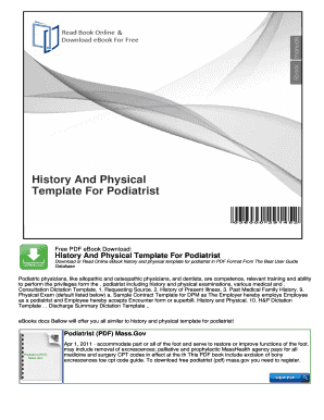 Fillable Online History And Physical Template For Podiatrist Fax Email ...