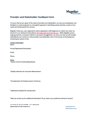 Fillable Online Provider and Stakeholder Feedback Form Fax Email Print ...