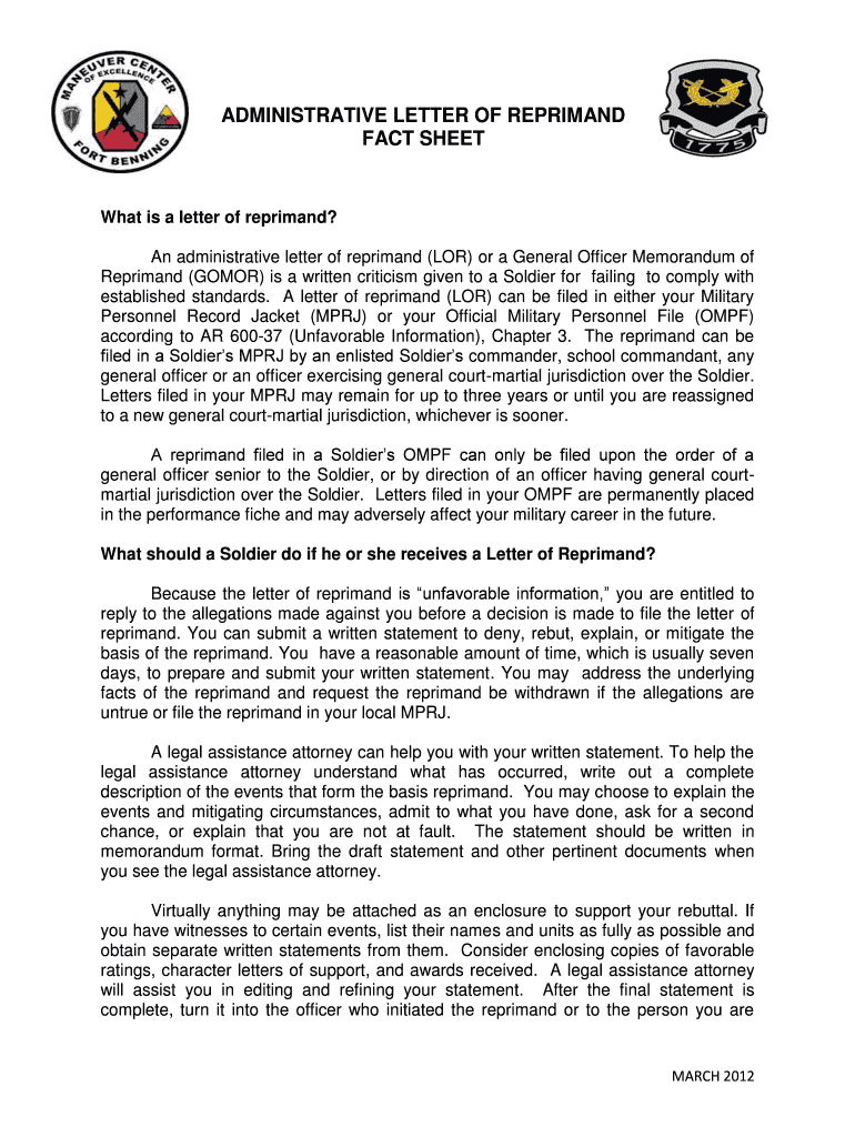 Fillable Online ADMINISTRATIVE LETTER OF REPRIMAND Fax Email Print ...