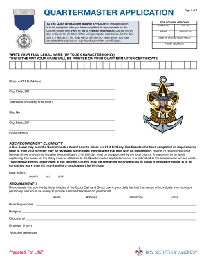 Fillable Online Quartermaster application Page 1 of 3 Fax Email Print ...