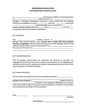 Fillable Online BORROWING RESOLUTION Housing amp Down Payment Loans Fax Email Print - pdfFiller