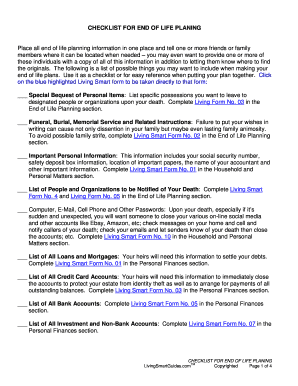 Fillable Online Checklist for End of Life Planning - Living Smart ...