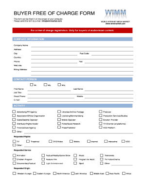 Fillable Online BUYER FREE OF CHARGE FORM - planetsunbeamcom Fax Email ...