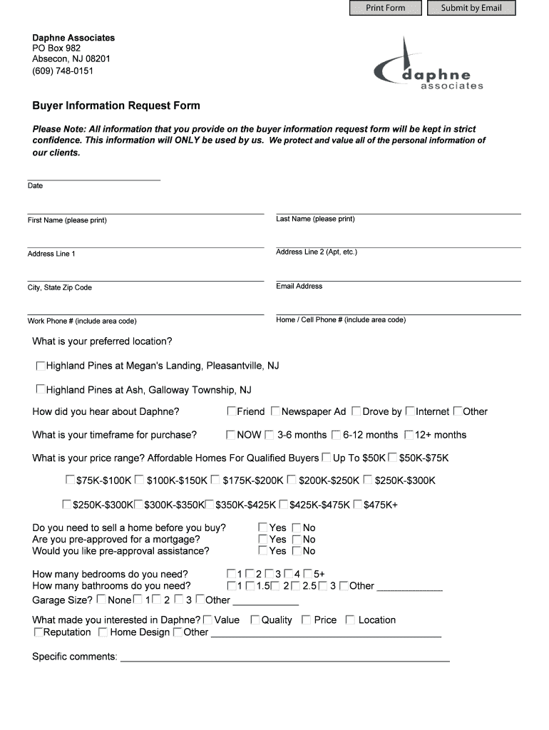 Fillable Online Buyer Information Request Form - Daphne Associates Fax ...