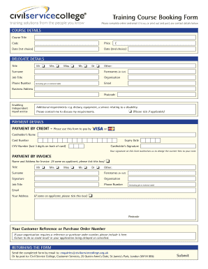 Fillable Online civilservicecollege org Training Course Booking bFormb Fax Email Print - pdfFiller