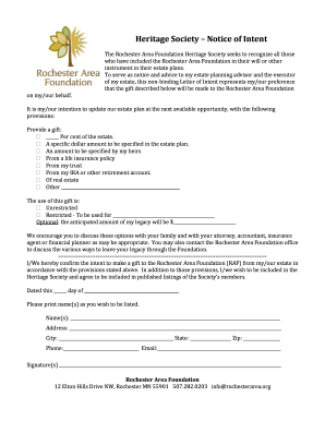 Fillable Online Heritage Society Notice of Intent - CWS Inc Fax Email ...