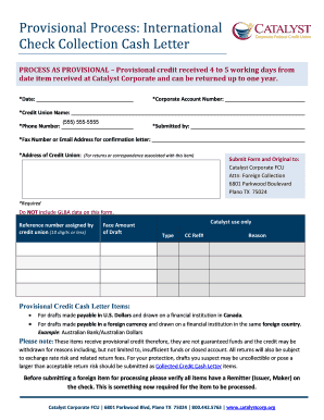 Fillable Online catalystcorp BProvisionalb Credit Cash Letter ...