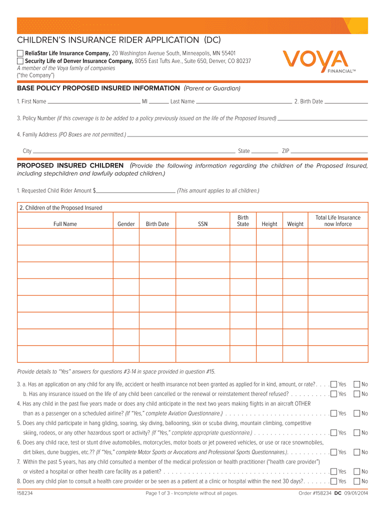 Fillable Online Childrens Insurance Rider Application Fax Email Print ...