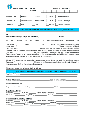 Fillable Online Ac Opening form Limited Companies - Nepal SBI Bank Fax ...