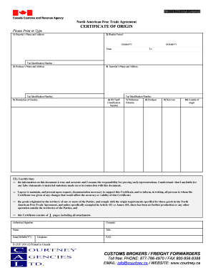 Fillable Online Canada Customs and Revenue Agency North American Free ...