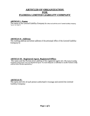 Fillable Online ARTICLES OF ORGANIZATION FOR FLORIDA LIMITED Fax Email ...