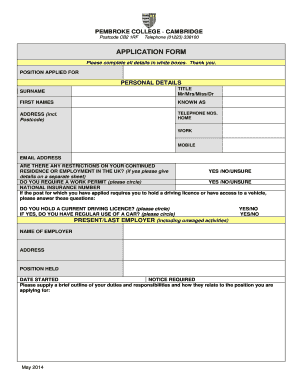 Fillable Online pem cam ac APPLICATION FORM - pemcamacuk - pem cam ac ...