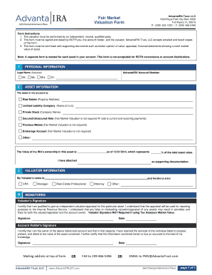 Fillable Online Fair Market AdvantaIRA Trust LLC Valuation Form Fax ...