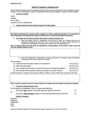 Fillable Online bromley mylifeportal co Mental Capacity Assessment Form ...