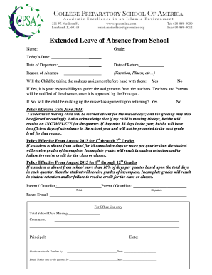 Fillable Online Purchase Order Form Extended Leave of Absence from ...