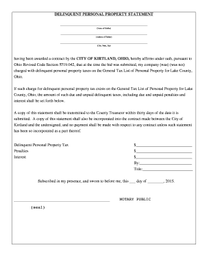 Fillable Online DELINQUENT PERSONAL PROPERTY STATEMENT - Kirtland Ohio ...