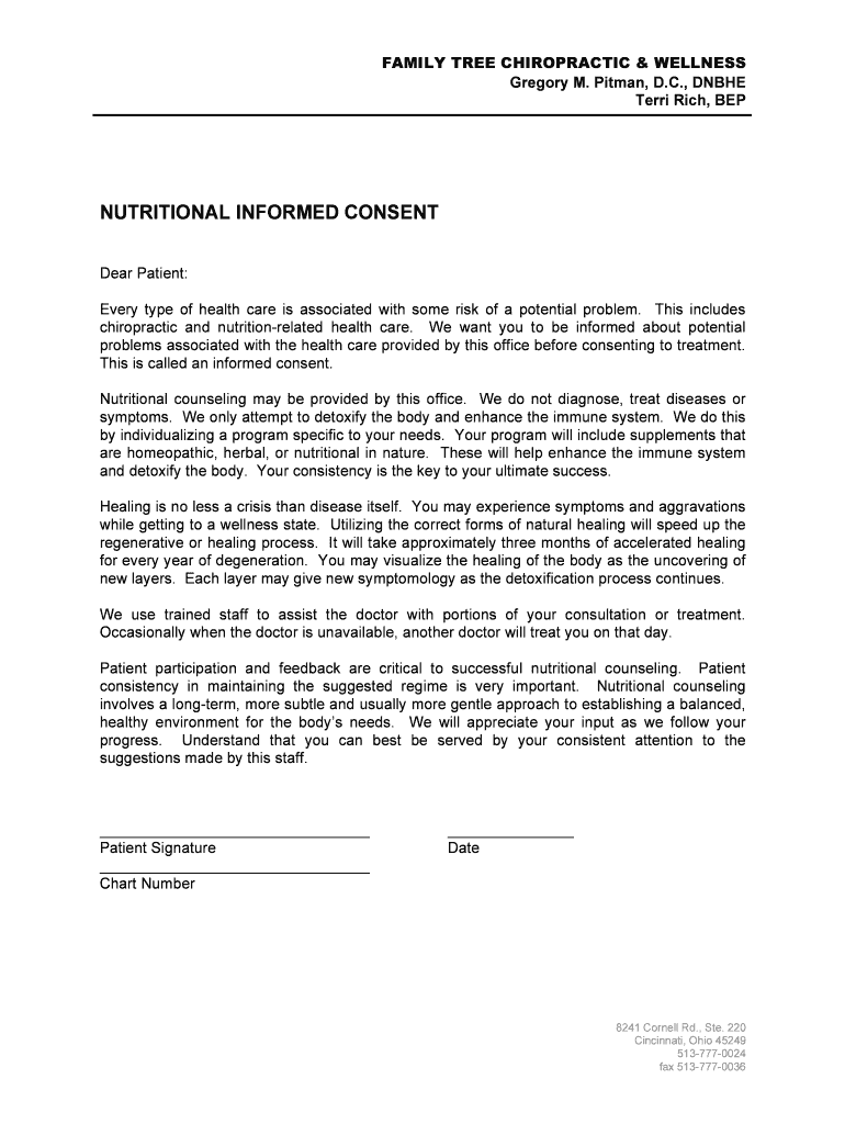 Fillable Online Nutritional Informed Consent - Family Tree Chiropractic ...