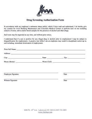 Fillable Online Drug Screening Authorization Form Fax Email Print ...