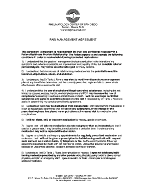 Fillable Online Pain bManagement Agreementb - Rheumatology Center of ...