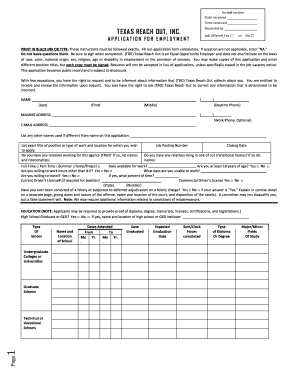 Fillable Online APPLICATION FOR EMPLOYMENT - Texas Reach Out Fax Email ...