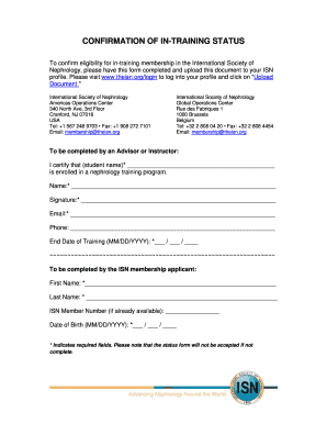 Fillable Online theisn CONFIRMATION OF IN-TRAINING STATUS Fax Email ...